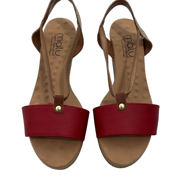 Malu | Shoes | Tan And Red Sandals With Opentoe And Wedge Heel | Poshmark